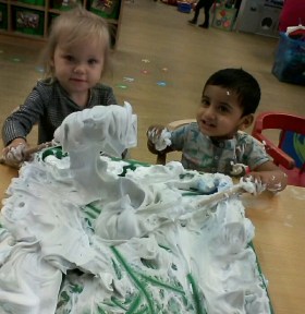 Messy fun with shaving foam