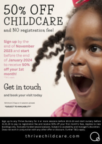 50% off your childcare and no registration fee!